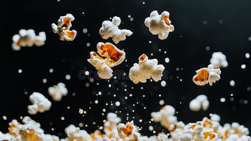 Dramatic Popcorn Explosion in Mid-Air Against Dark Background Stock ...