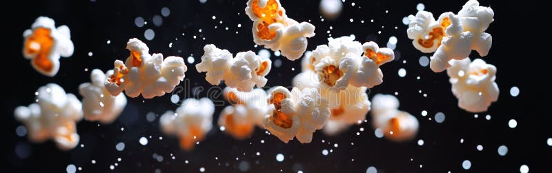 Dramatic Popcorn Explosion in Mid-Air Against Dark Background Stock ...