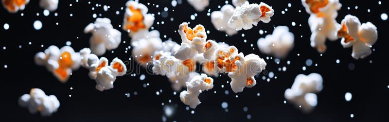 Dramatic Popcorn Explosion in Mid-Air Against Dark Background Stock ...