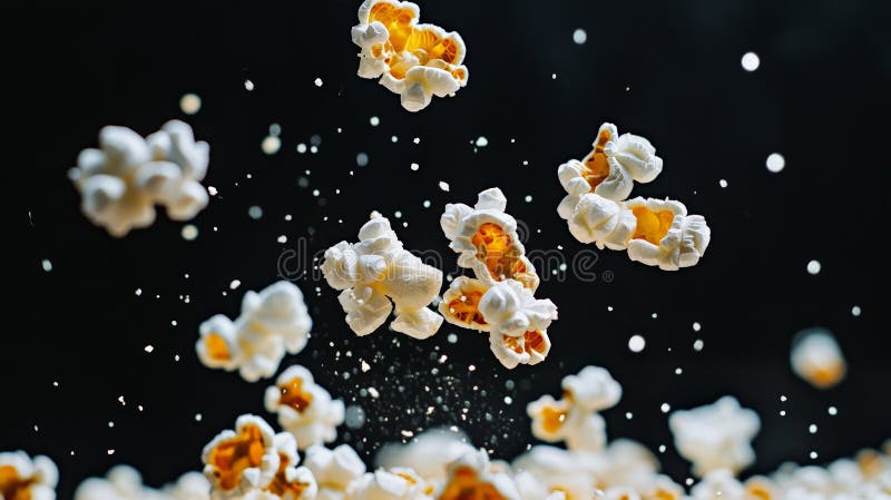 Dramatic Popcorn Explosion in Mid-Air Against Dark Background Stock ...