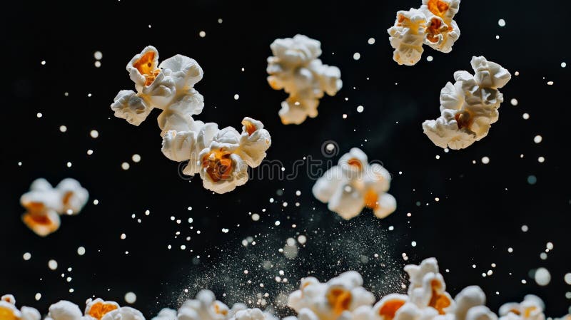 Dramatic Popcorn Explosion in Mid-Air Against Dark Background Stock ...
