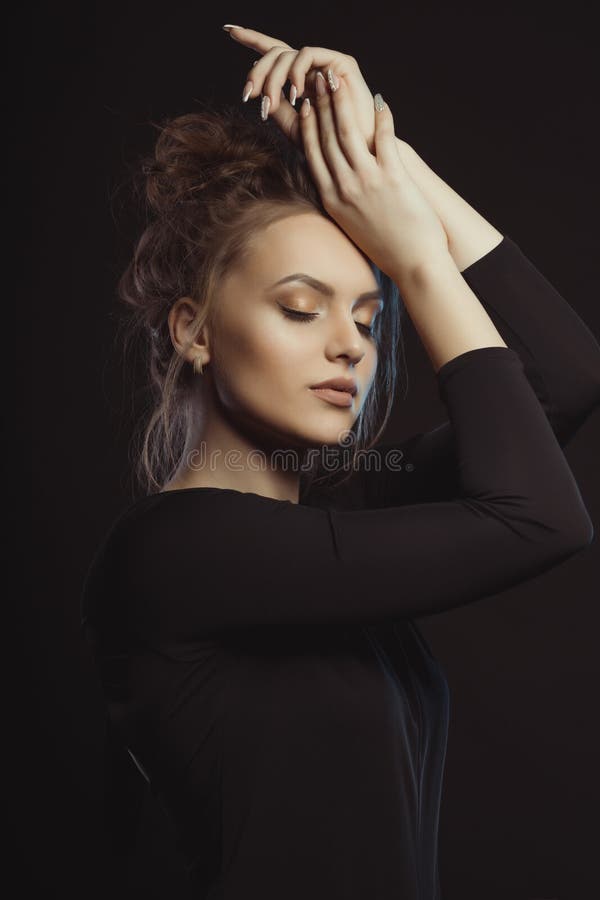 Dramatic Portrait of Beautiful Model in the Shadows Stock Photo - Image ...