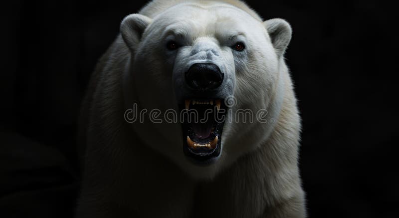 Intense Portrait of a Polar Bear Displaying Aggressive Posturing ...