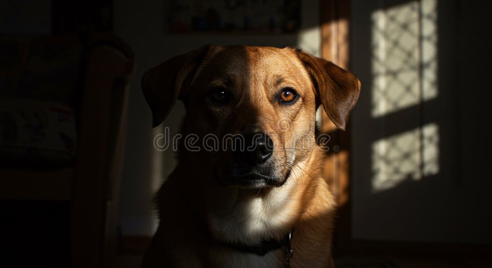 Dramatic Portrait of a Dog with Light and Shadow Stock Photo - Image of ...
