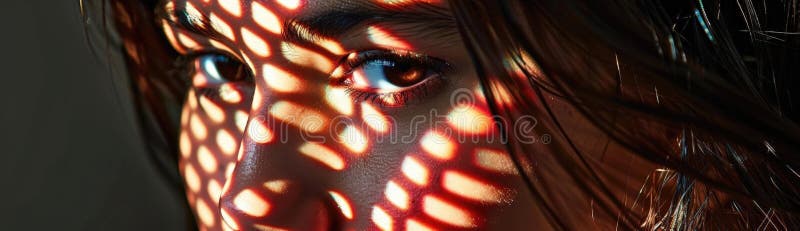 Dramatic Portrait with Projected Geometric Patterns Stock Illustration ...