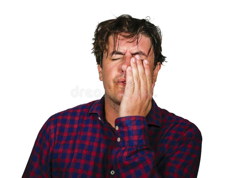 Dramatic Portrait of Stressed and Overwhelmed 30s or 40s Man Holding ...