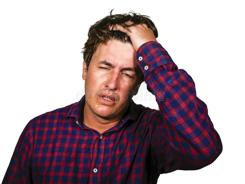 Dramatic Portrait of Stressed and Overwhelmed 30s or 40s Man Holding ...