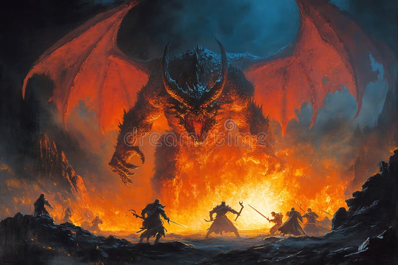 A Dramatic Portrayal of a Devil with Large Wings Unleashing Fire upon a ...