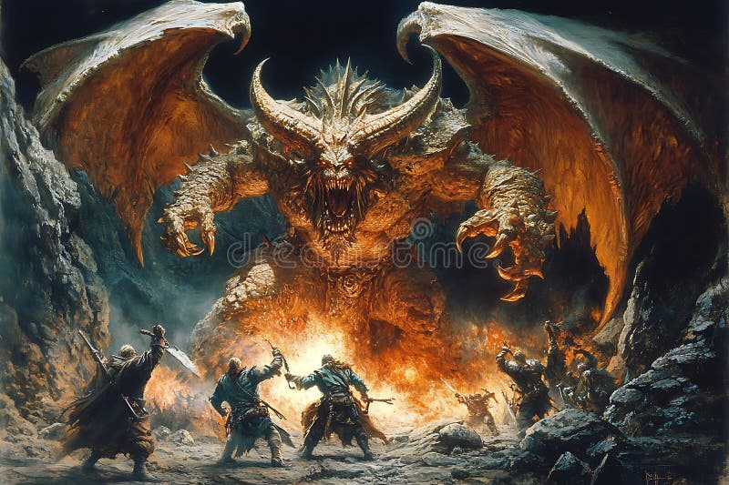 A Dramatic Portrayal of a Devil with Large Wings Unleashing Fire upon a ...