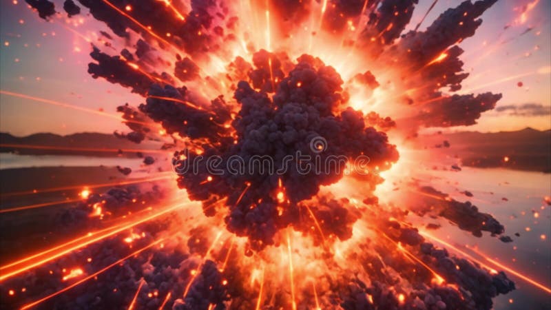 Massive Explosion with Fiery Radiance and Dramatic Smoke Plume Stock ...