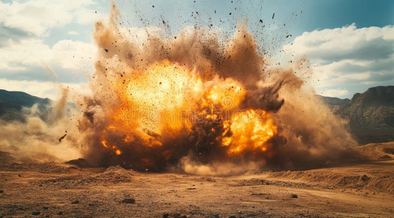 Dramatic and Powerful Explosion Occurs in Expansive Desert Landscape ...