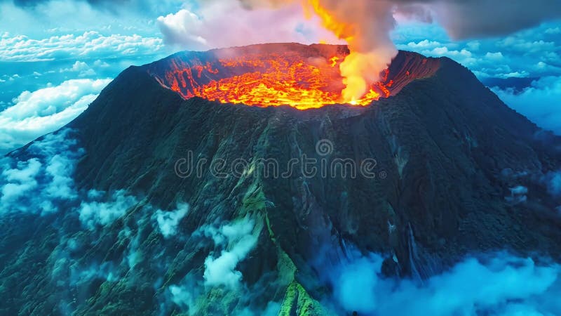 A Dramatic and Powerful Image Capturing a Volcanic Eruption with Bright ...