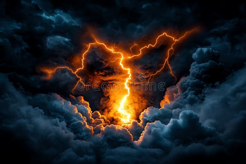 A Dramatic, Powerful Lightning Strike Illuminates Dark Storm Clouds ...