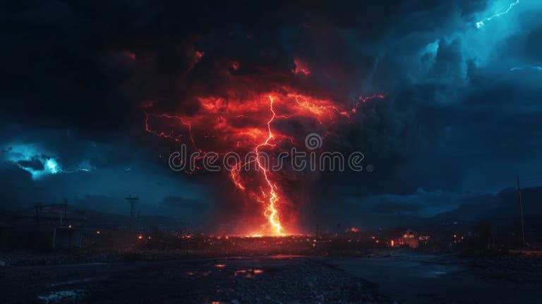 Dramatic and Powerful Tornado. Lightning Thunderstorm Flashover the ...