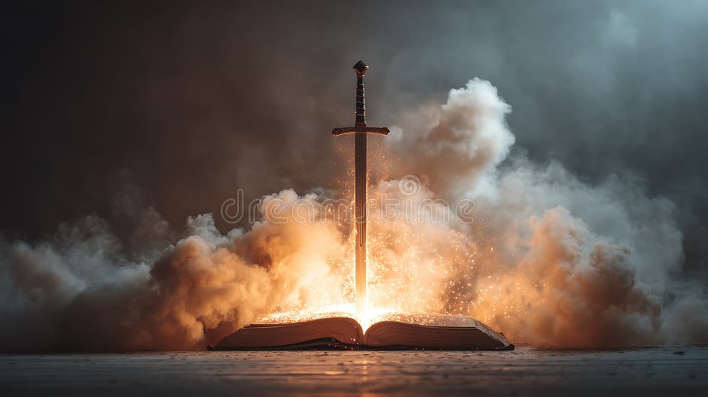 Epic Sword Piercing through Book with Explosive Visuals for Fantasy and ...