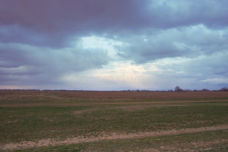Dramatic Pre-storm Sky Over the Field. Spring Landscape Stock Photo ...