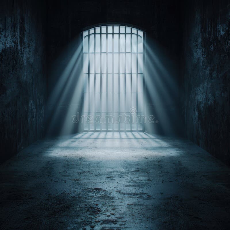Dramatic Prison Cell with Light Shining through Bars Stock Illustration ...