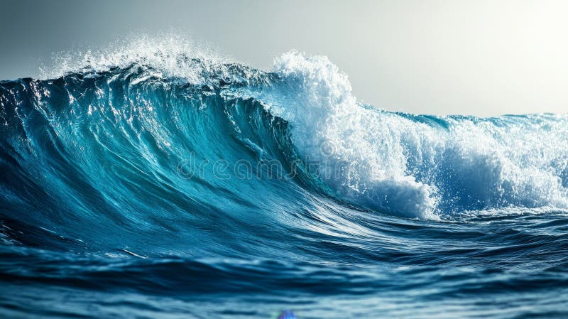 Dramatic Profile of an Ocean Wave Intense Blue Water Frothing Under the ...