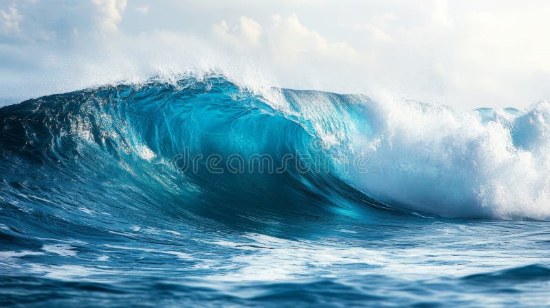 Dramatic Profile View of an Ocean Wave Intense Blue Water Frothing ...