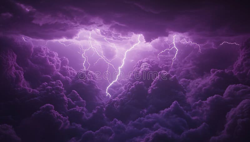 Dramatic Purple Lightning Storm Cloudscape, High Quality Image Stock Illustration - Illustration ...