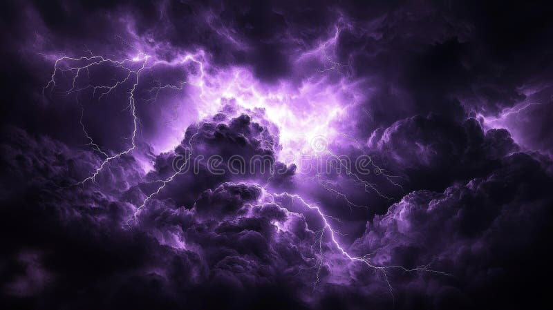 Dramatic Purple Lightning Storm Cloudscape Intense Atmospheric Weather ...