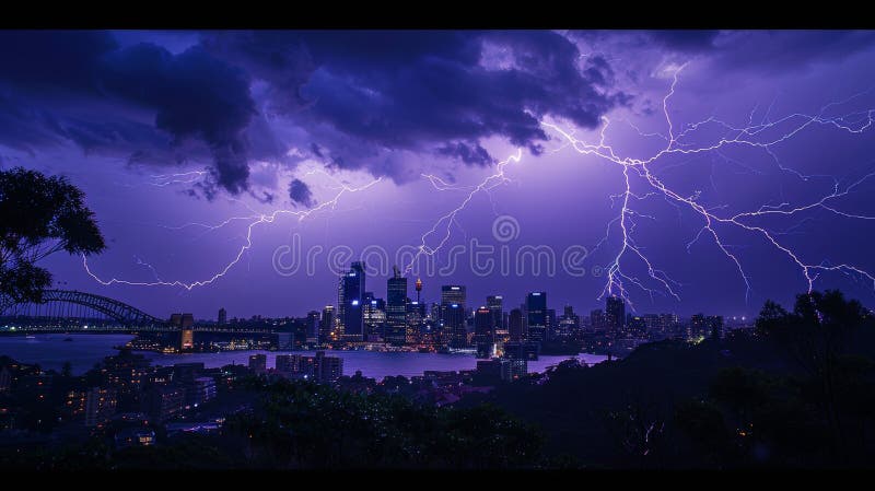 Dramatic Purple Lightning Storm Illuminates Urban Skyline in ...