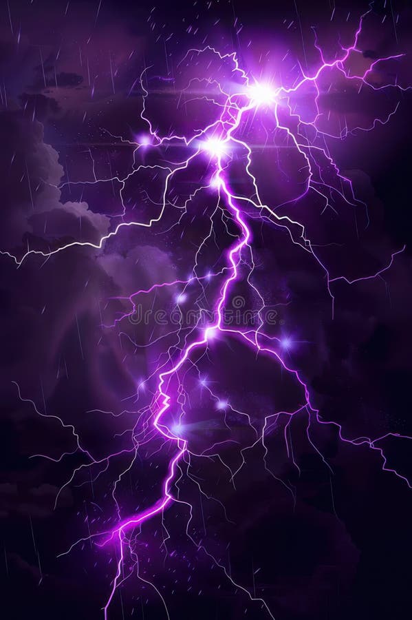 Dramatic Purple Lightning Strikes Illuminating a Stormy Night Sky ...
