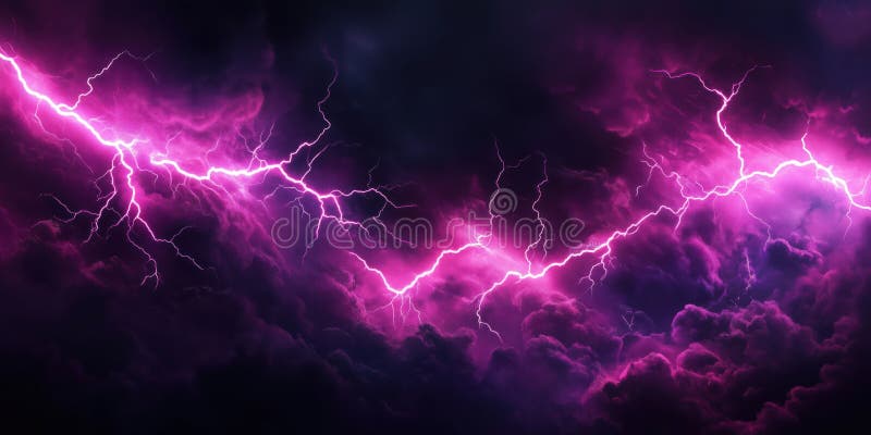 Dramatic Purple Lightning Striking through Dark Storm Clouds at Night ...