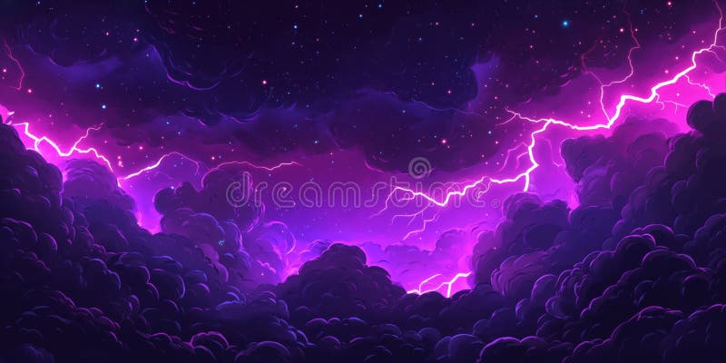 Dramatic Purple Storm Clouds Illuminated by Lightning in a Cosmic Sky ...