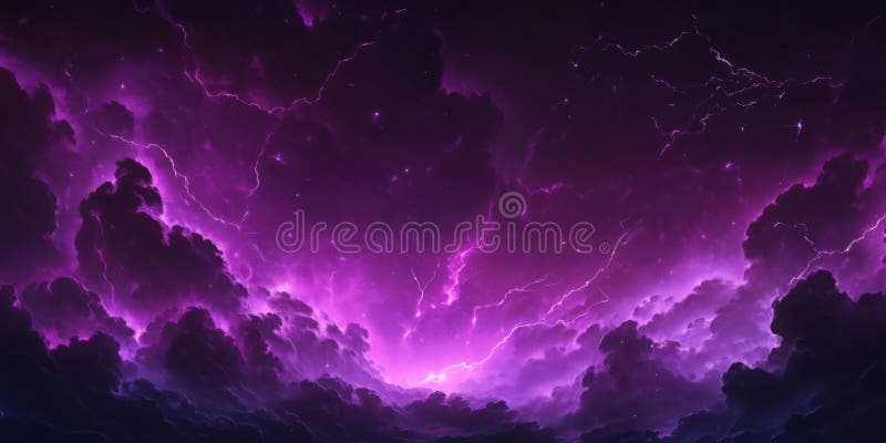 Dramatic Purple Lightning Storm Cloudscape Fantasy Night Sky Art Stock ...