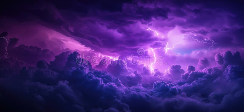 Dramatic Purple Storm Clouds Illuminated by Lightning in a Vibrant Sky ...