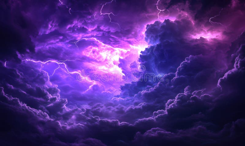 Dramatic Purple Storm Clouds Illuminated by Lightning in a Vibrant Sky ...