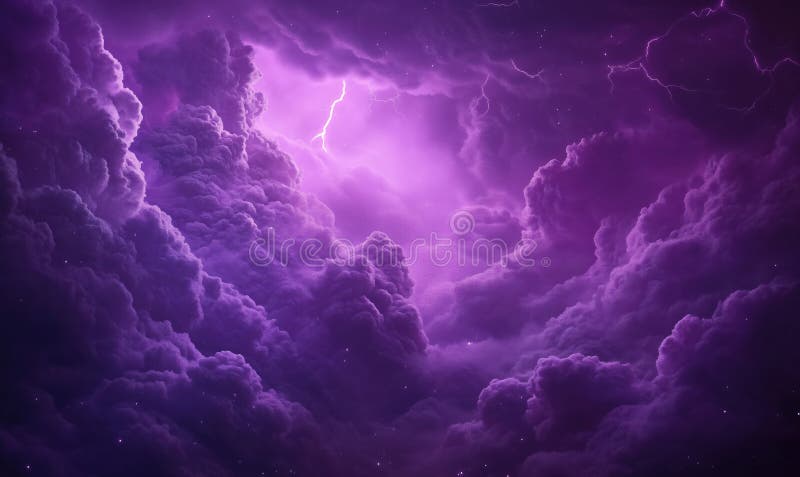 Dramatic Purple Storm Clouds with Lightning in Night Sky Stock Photo ...