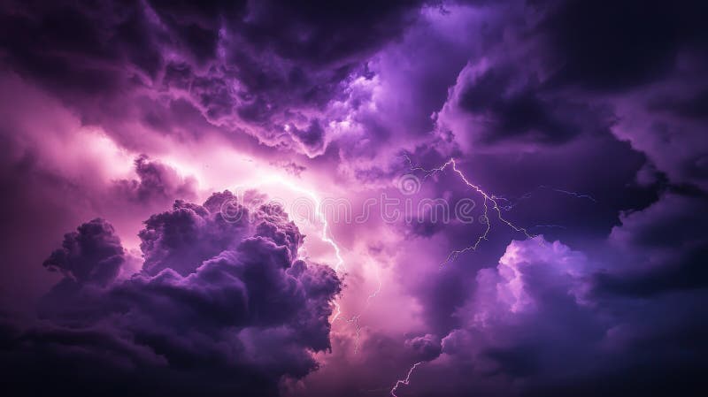 Dramatic Purple Storm Clouds with Lightning Strike, Intense Weather ...