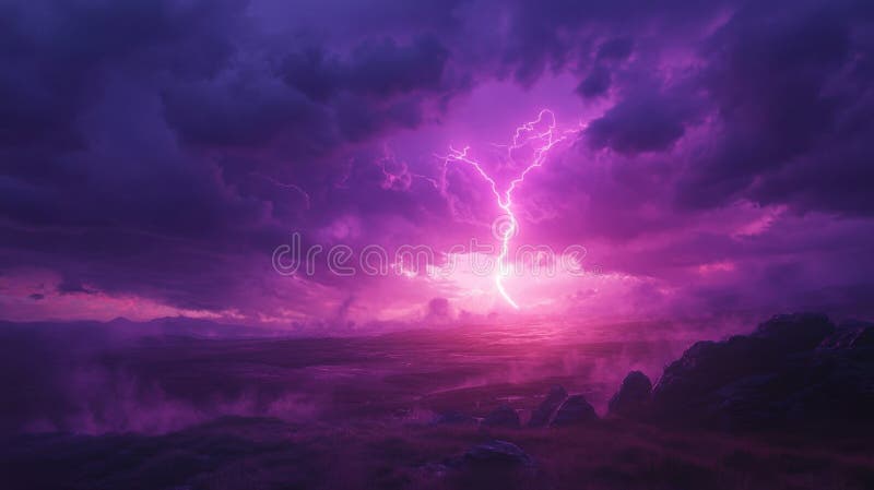 Dramatic Purple Storm Lightning Dark Clouds Over Mysterious Landscape Stock Photos - Free ...