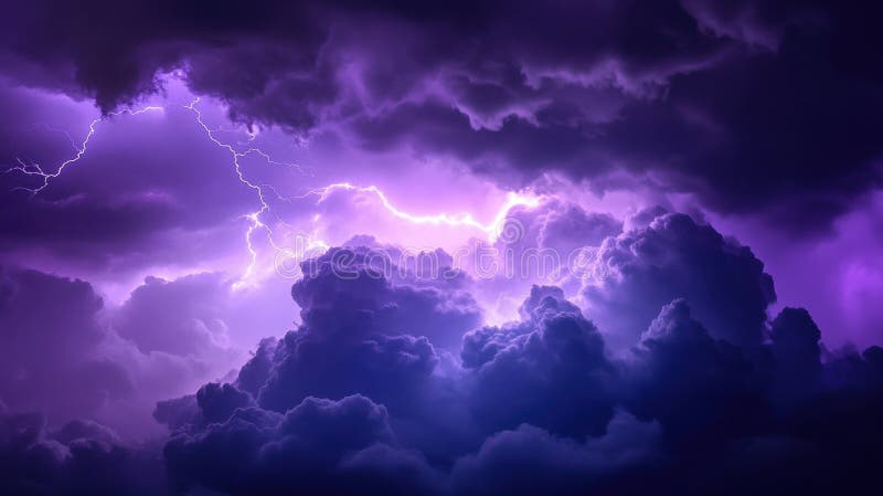 Dramatic Purple Thunderstorm Clouds with Bright Lightning Strikes Above ...