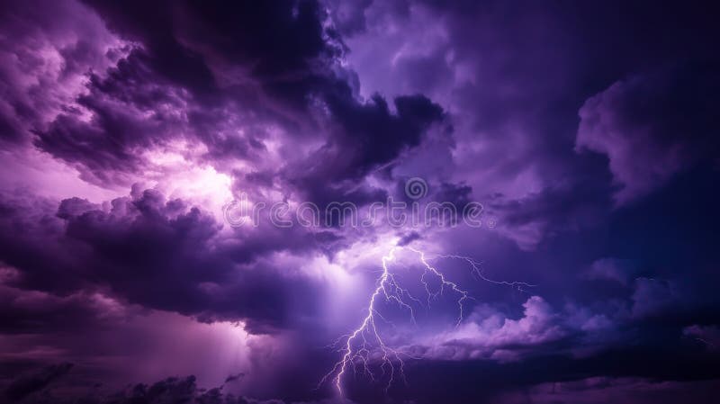Dramatic Purple Thunderstorm Sky with Lightning Strikes, Powerful ...