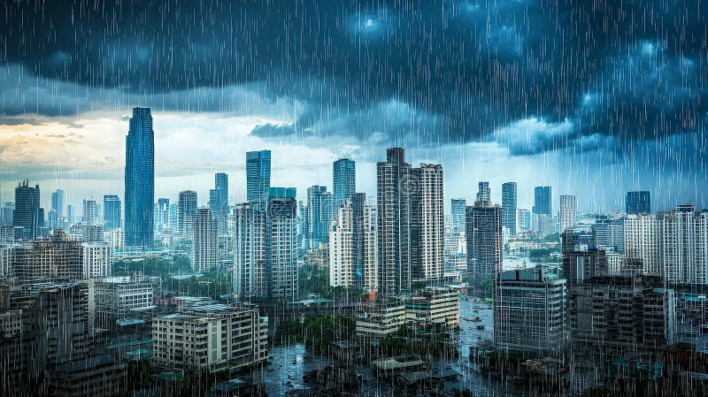 Dramatic Rain Over a Cityscape Stock Photo - Image of climate, moody: 345533866