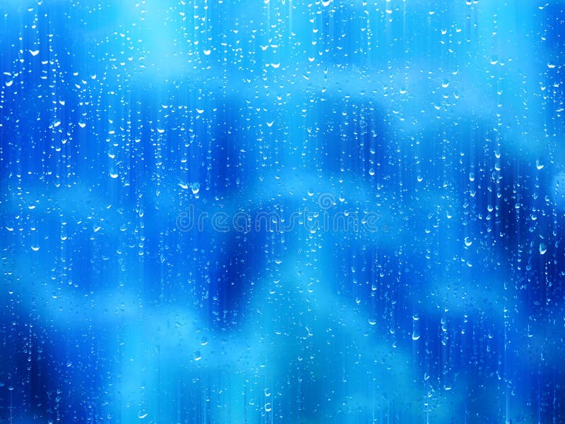 Blue Rain Drops on Window Glass Background Stock Photo - Image of bokeh ...