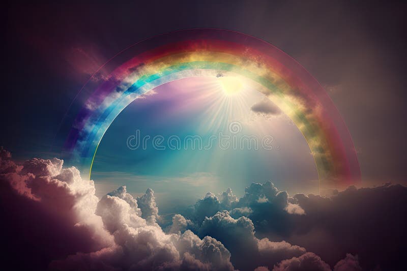 Dramatic Rainbow Stretching Across the Sky, with the Sun Peeking ...