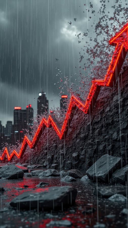 Dramatic Red Arrow Rising in Storm Over City Skyline Stock Image ...