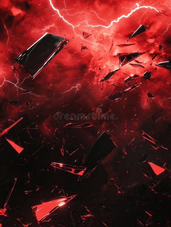 Dramatic Red and Black Abstract Artwork with Lightning and Shattered ...