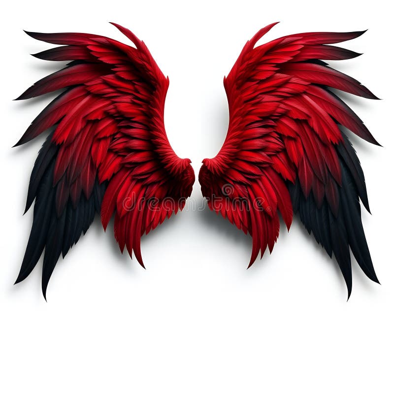 Dramatic Red and Black Angel Wings Fantasy Design Isolated on White ...
