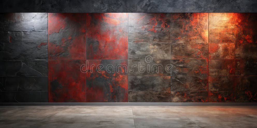 Dramatic Red and Black Tile Wall with Concrete Floor. Generative AI ...