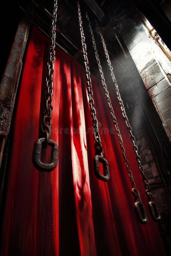 Dramatic Red Curtain and Chains in Industrial Setting with Dramatic ...