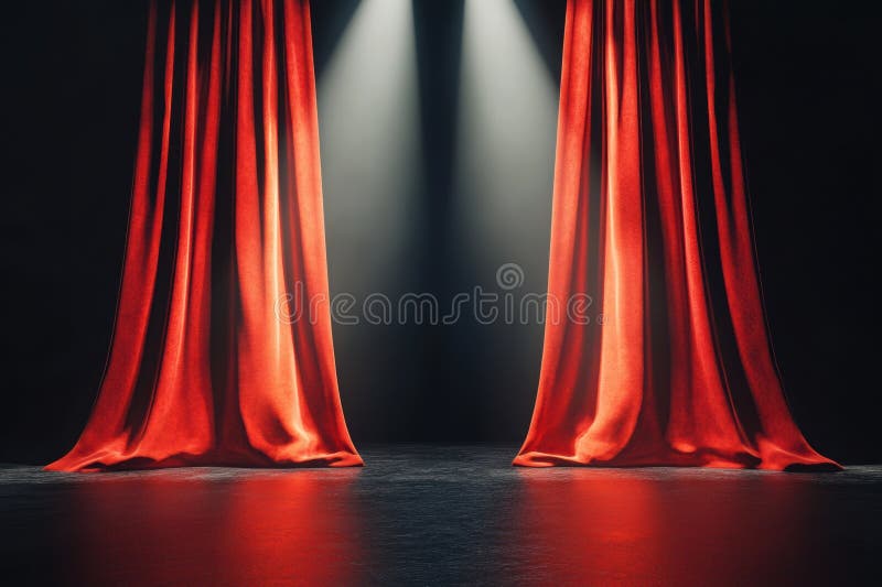 Dramatic Red Curtains Illuminated Soft Stage Lights Theater Setting ...