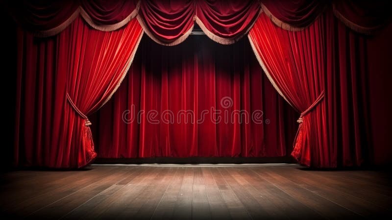 Dramatic Red Curtains on Stage, Awaiting Presentation Event. Copy Space ...