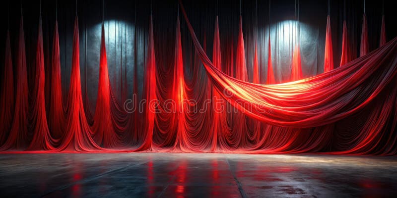 Dramatic Red Drapery in an Industrial Setting, Illuminated by ...