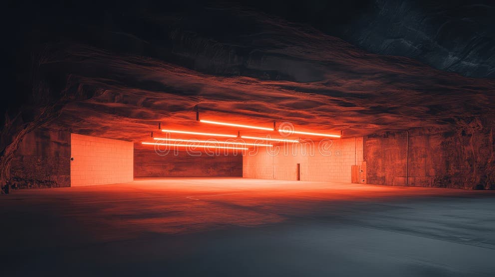 Dramatic Red Light Illuminating a Dark, Empty Room, Study in Contrast ...