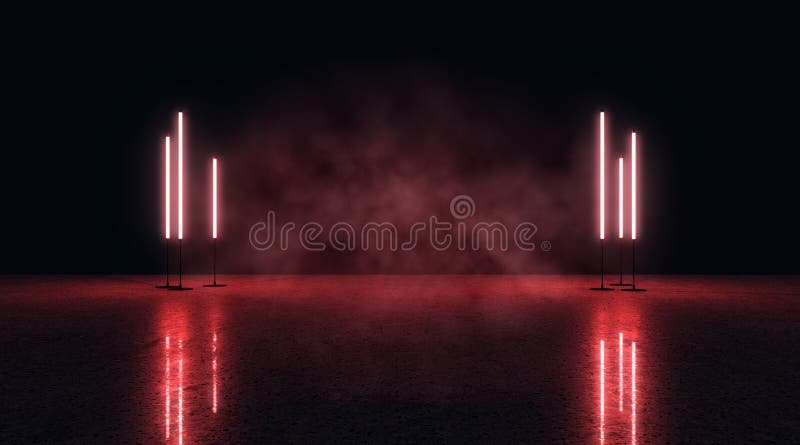 Dramatic Light Pillars Casting Reflections on a Dark Stage with Mist ...
